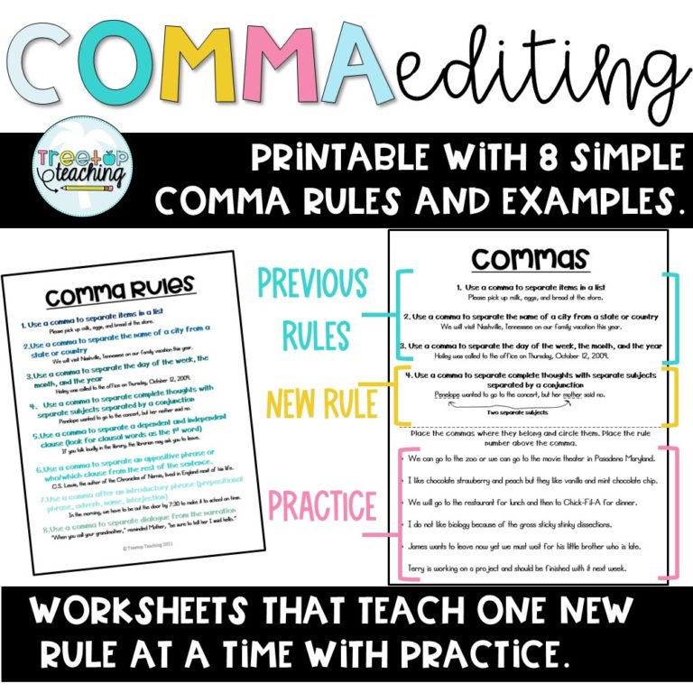 How to Simplify the Rules for Commas for Easy Student Mastery - Treetop ...